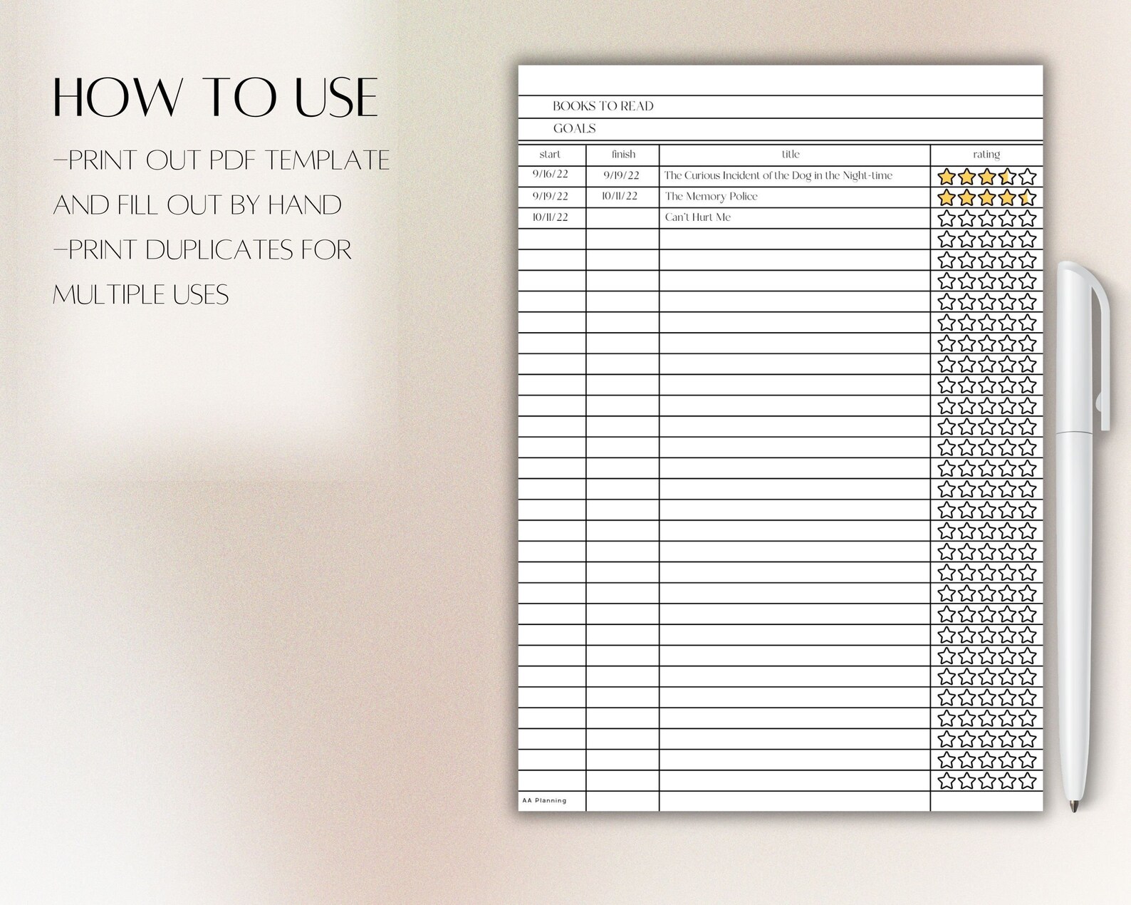 Reading Log, Books to Read List, Printable and Fillable PDF, Books Read ...
