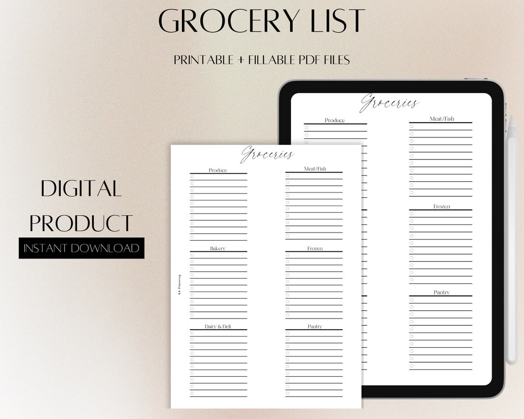Grocery Shopping List, Digital Grocery Checklist, Printable Shopping ...
