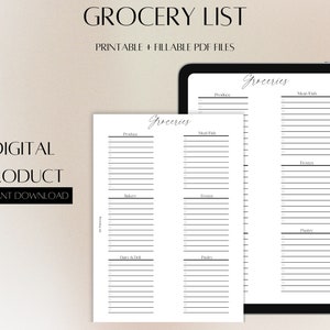 Grocery Shopping List, Digital Grocery Checklist, Printable Shopping ...