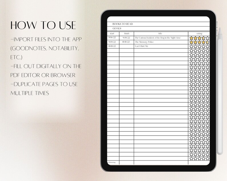 Reading Log, Books to Read List, Printable and Fillable PDF, Books Read ...