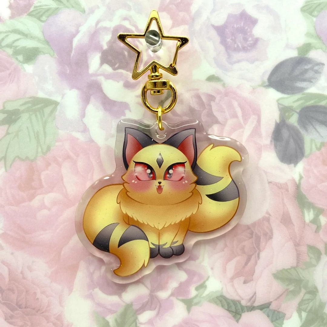 Inu Nekomata Tiny Yokai Cat Acrylic Epoxy Glitter Keychain - Etsy