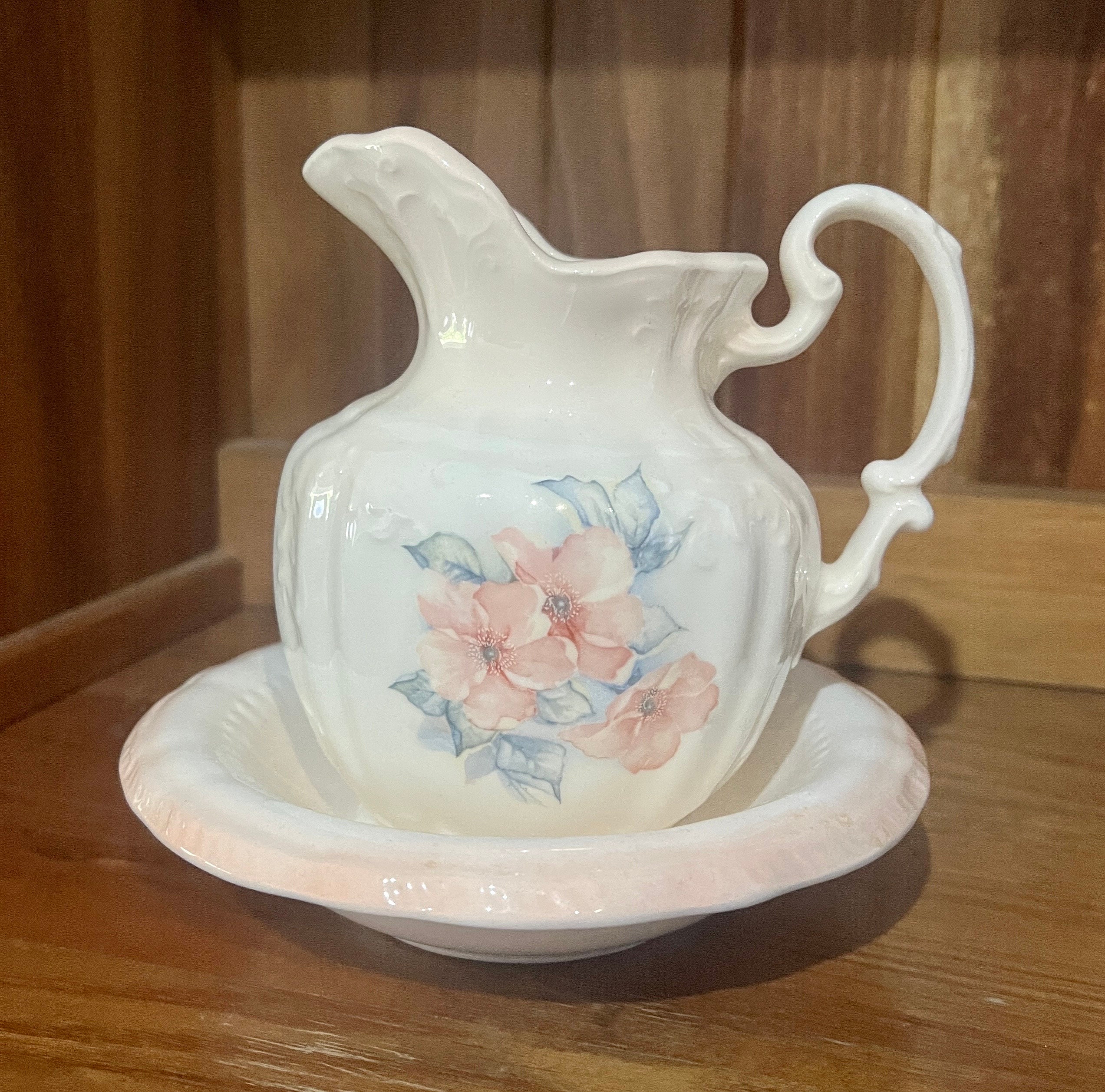 1950s VINTAGE ARNELS- Small Pitcher and Wash Basin- Floral Pink Design ...