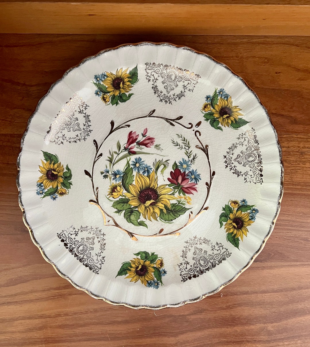 1960s Vintage WOOD & SONS AVON Alpine White Ironstone Sunflower Pattern ...