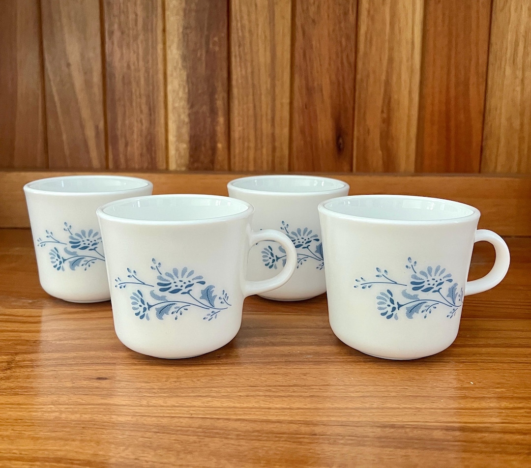 1980s Vintage CORNING WARE- Colonial Mist Blue Flower Mugs- 4 Piece Set ...