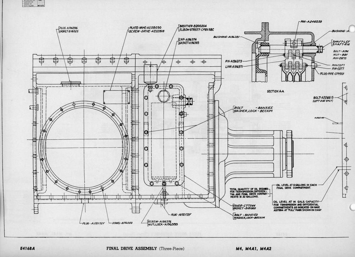 M4A2 Sherman Tank Original Blueprints for the US Ordinance Department ...