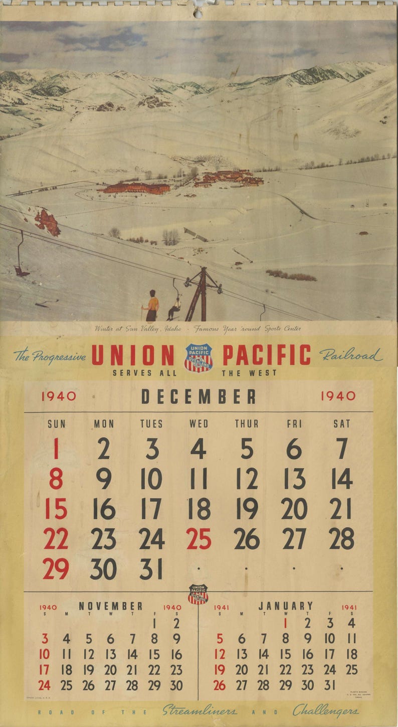 1940 Union Pacific Calendar, Pdf File - Etsy