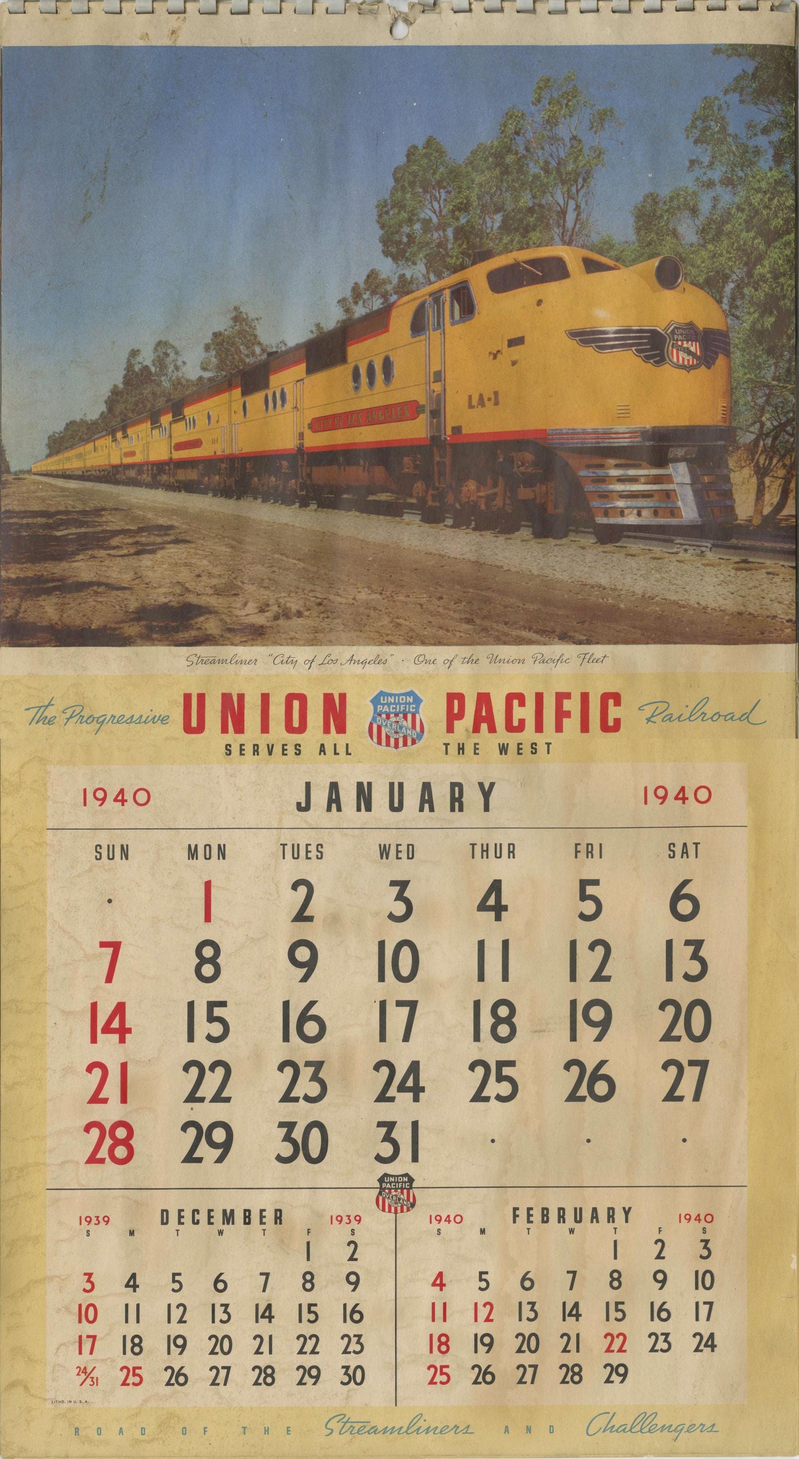 1940 Union Pacific Calendar, Pdf File - Etsy