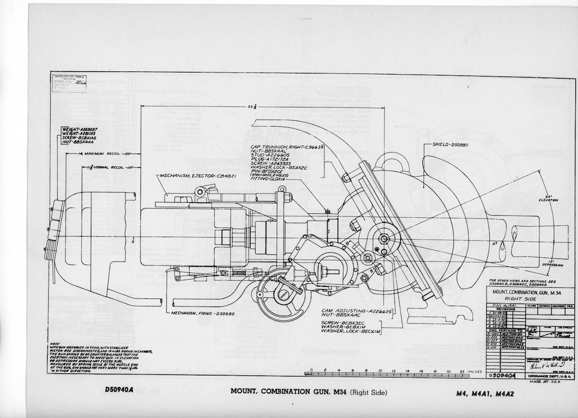 M4A2 Sherman Tank Original Blueprints for the US Ordinance Department ...