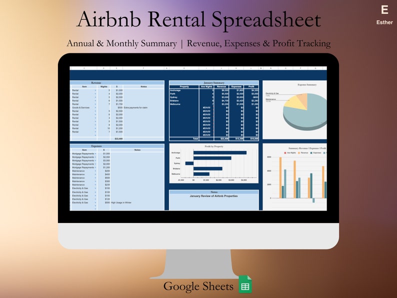 Airbnb Rental Tracker | Google Sheets | Track Revenue, Expenses ...