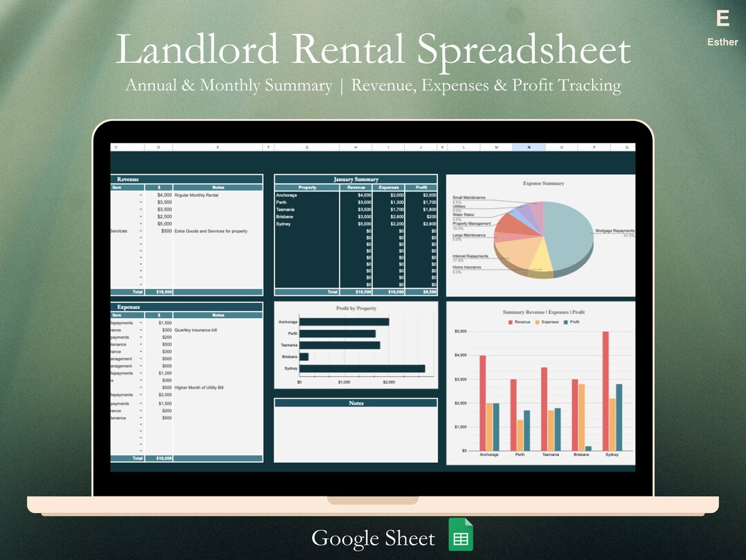 Landlord Property Rental Spreadsheet Template for Google Sheets ...
