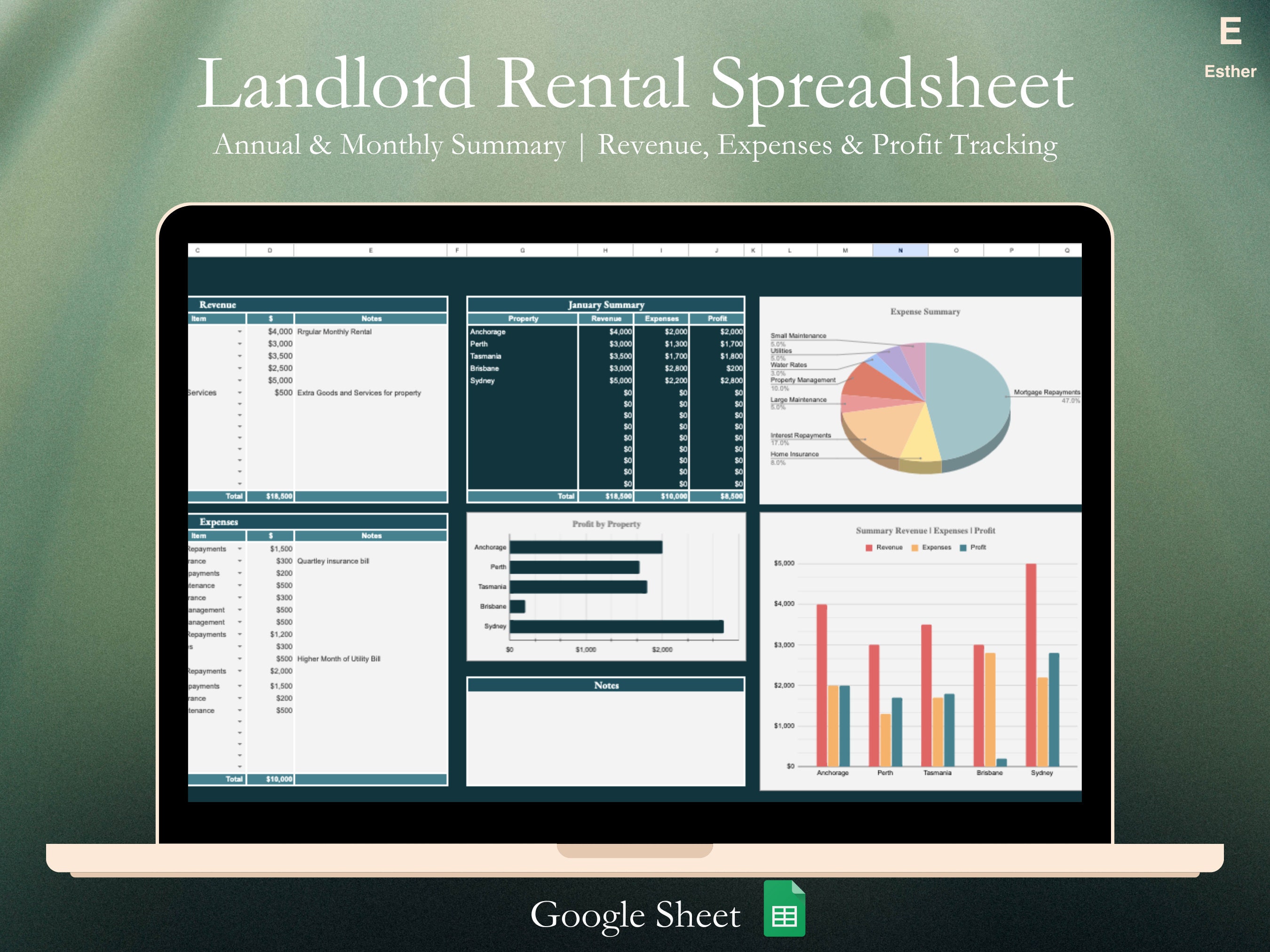 Landlord Property Rental Spreadsheet Template for Google Sheets ...