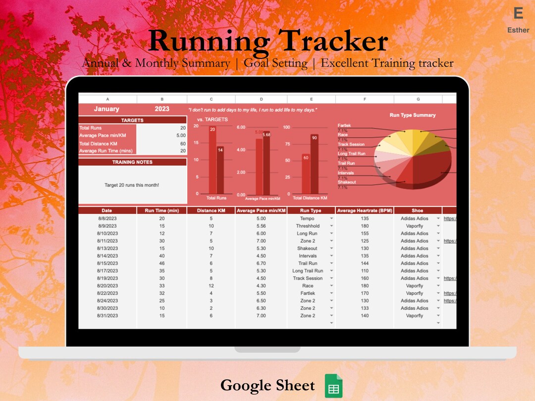 Running Tracker Spreadsheet | Google Sheets | Track Distance, Pace and ...