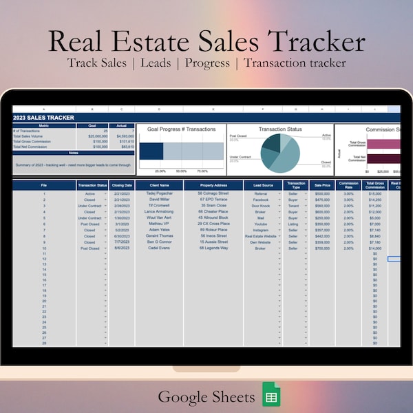 Real Estate Sales Tracker Spreadsheet - Etsy