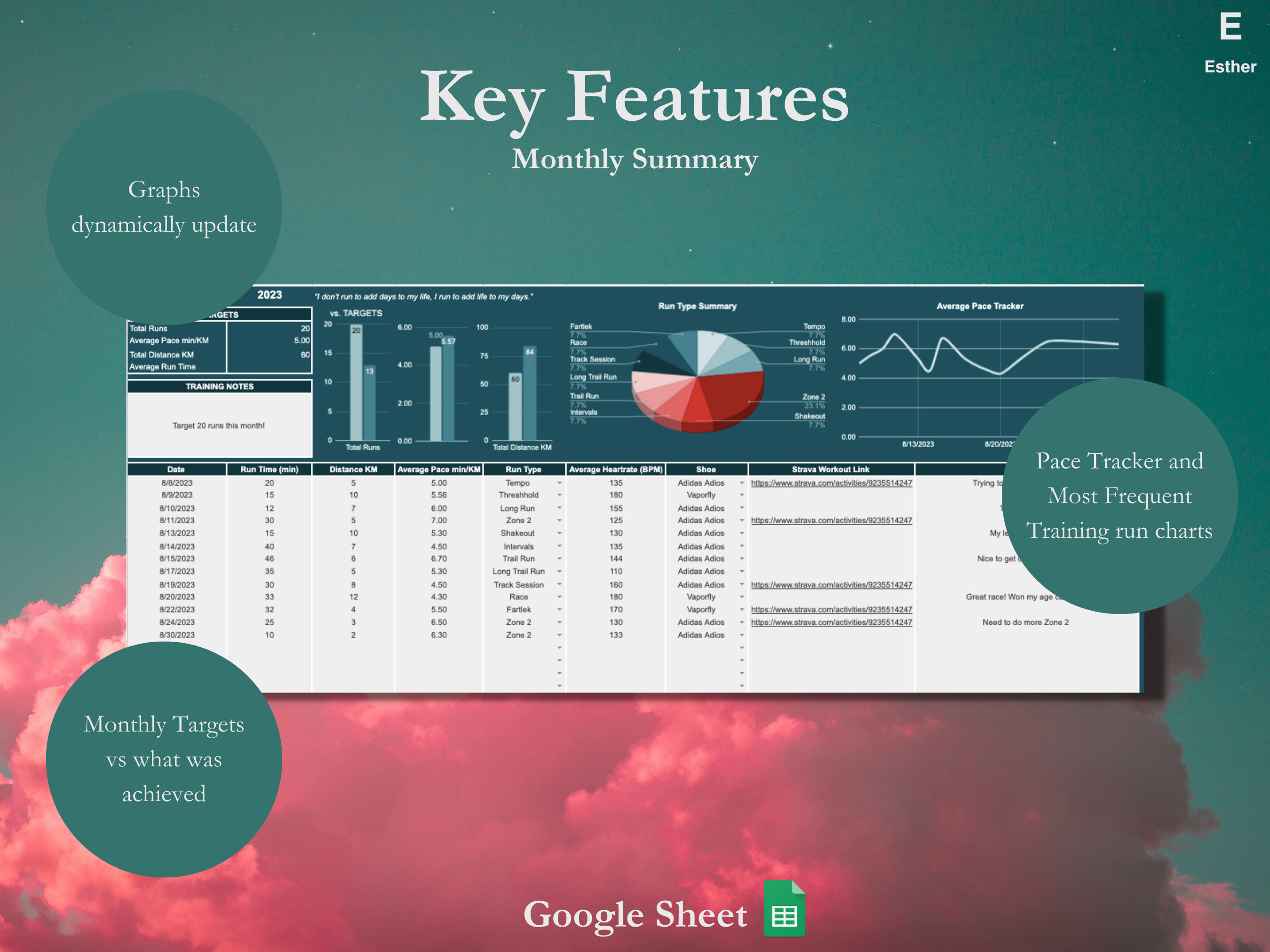 Running Tracker for Google Sheets Exercise Tracker Spreadsheet Fitness ...