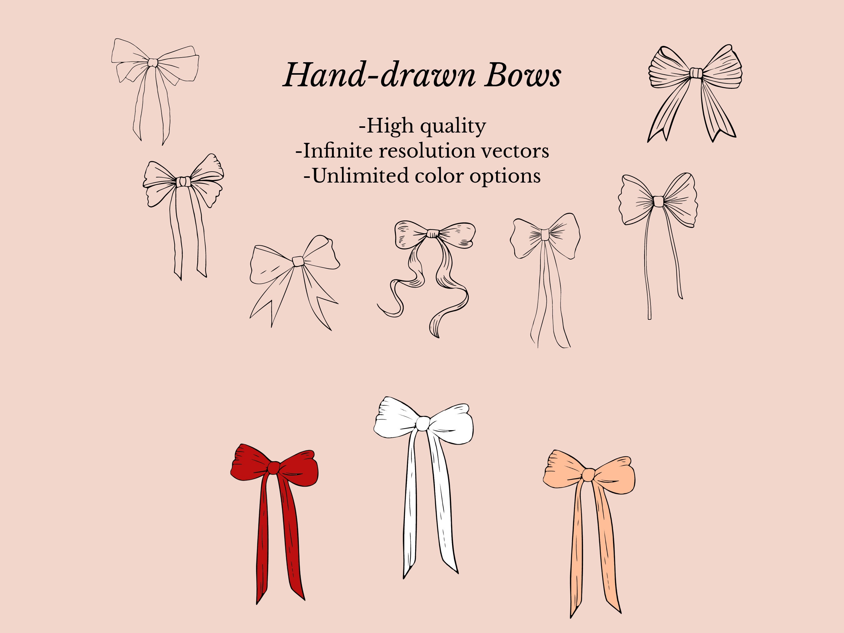 Hand Drawn Bows, Bow Illustrations, Bow Clipart, Bow SVG, Bow Drawings ...
