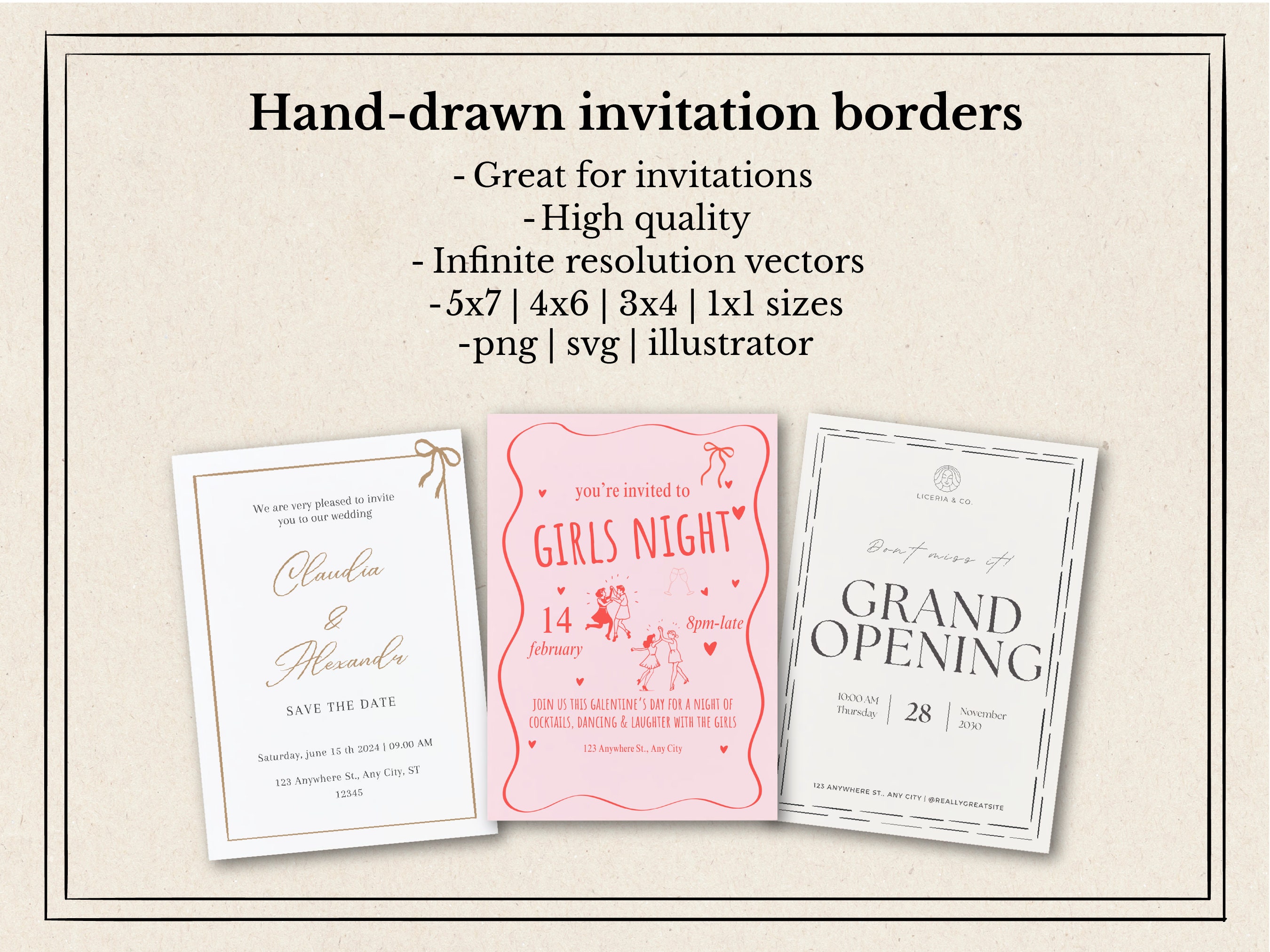 Hand Drawn Invitation Border Clipart, Border SVG, Border PNG, Wavy ...
