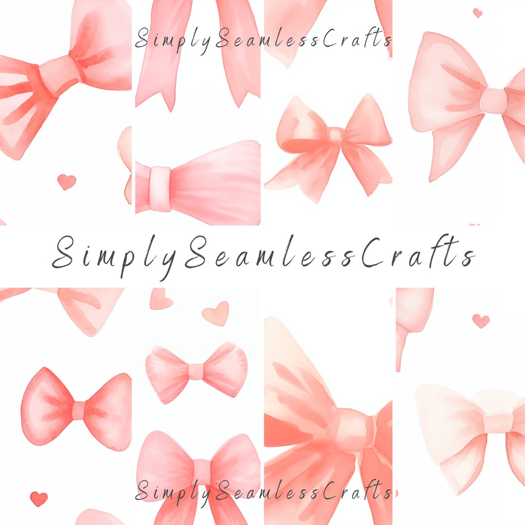 4 Watercolor Bows Seamless Patterns, Cute Pink Bow Patterns, Love ...
