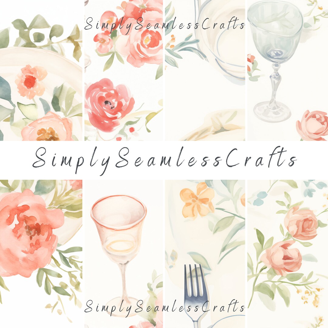 Romantic Dinner Setting Seamless Patterns, Cute Vintage Dinner Patterns ...