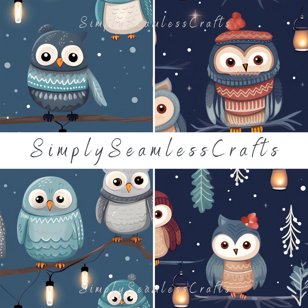 Cozy Owls Seamless Pattern, Holiday Seamless, Christmas Lights ...
