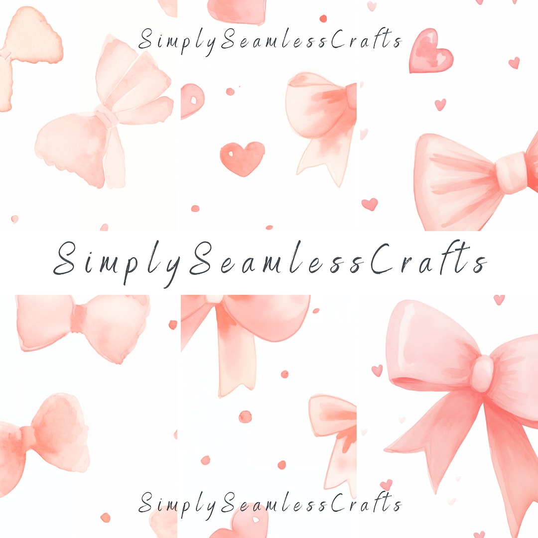 3 Watercolor Bows Seamless Patterns, Cute Pink Bow Patterns, Love ...