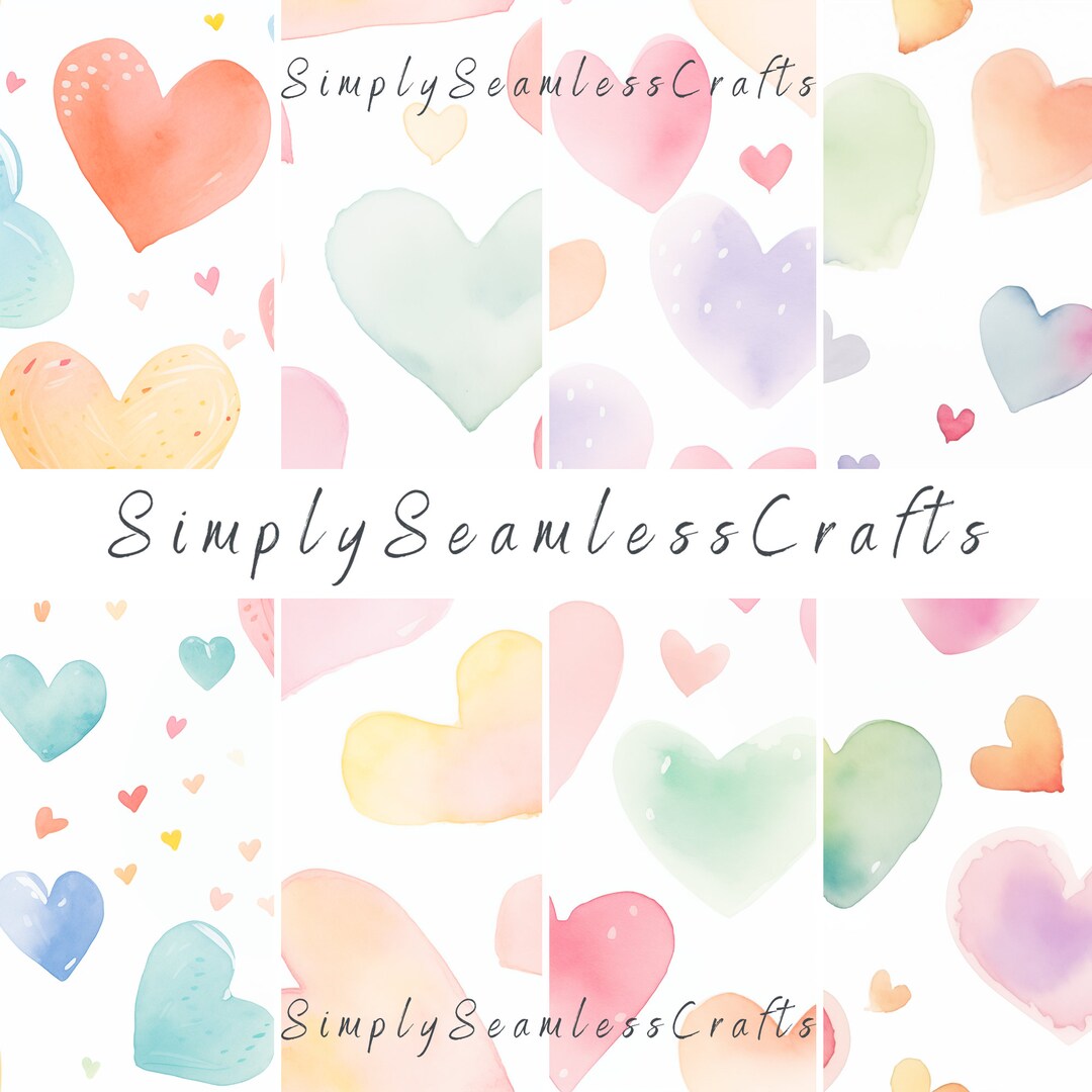 Watercolor Heart Seamless Pattern, Colorful Love Clipart (digital Paper ...