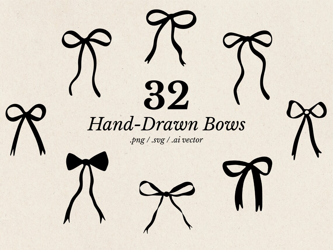 Hand Drawn Bow Illustrations SVG PNG, Bow Clipart, Bow SVG, Bow ...