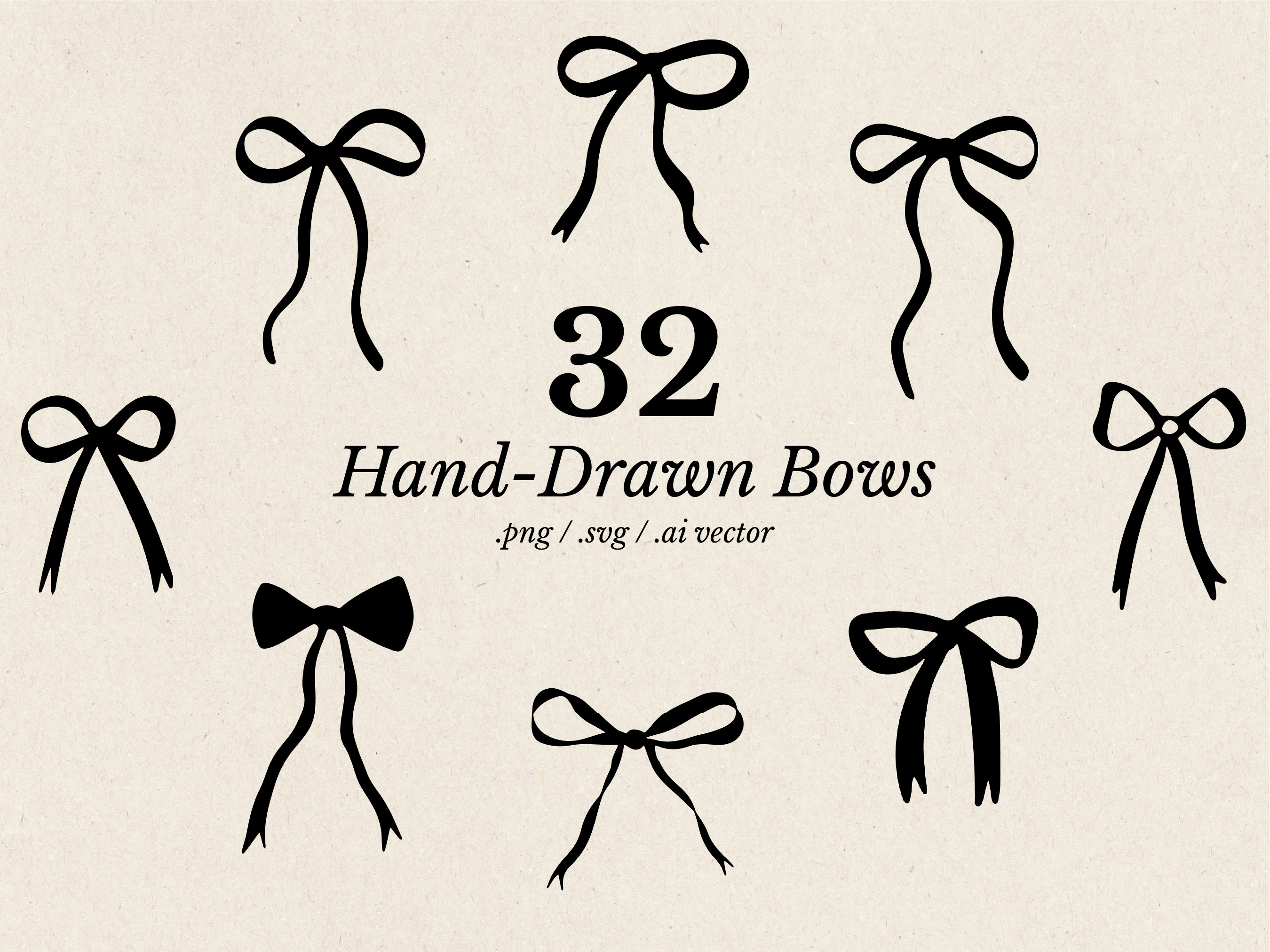 Hand Drawn Bow Illustrations SVG PNG, Bow Clipart, Bow SVG, Bow ...