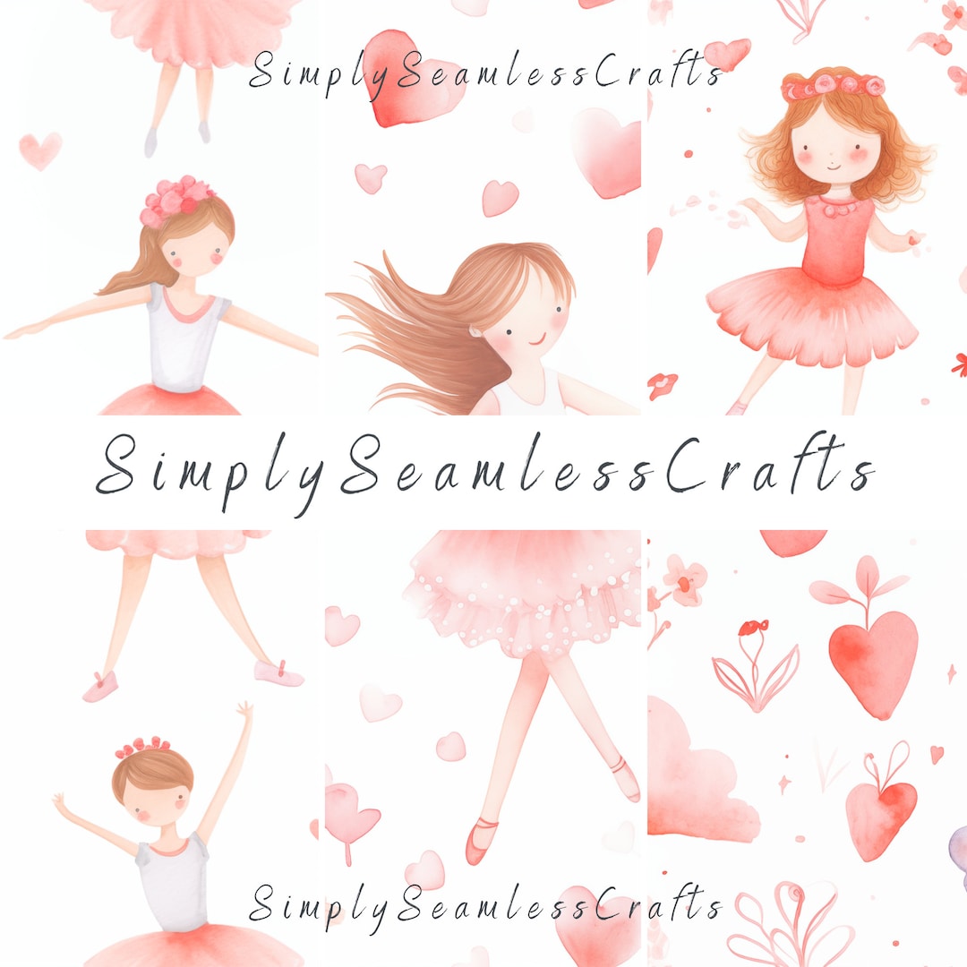 Whimsical Ballerina Seamless Patterns, Cute Watercolor Ballerina ...