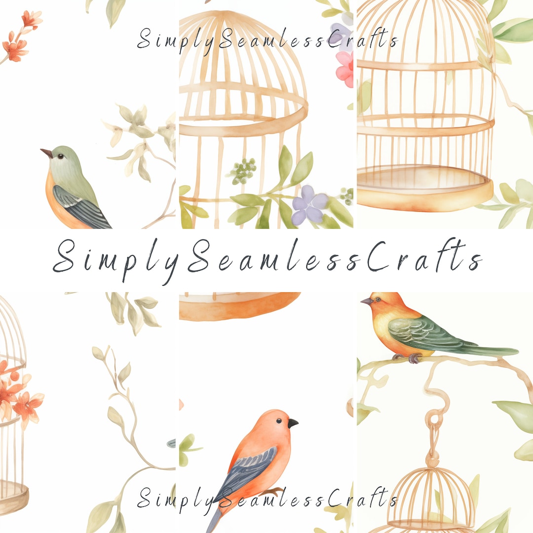 Cute Birds and Birdcage Patterns, Cute Watercolor Bird Patterns, Bird ...