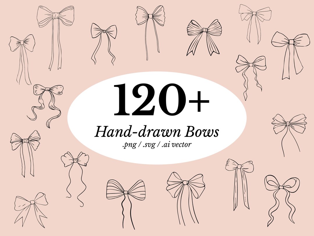 Hand Drawn Bows, Bow Illustrations, Bow Clipart, Bow SVG, Bow Drawings ...