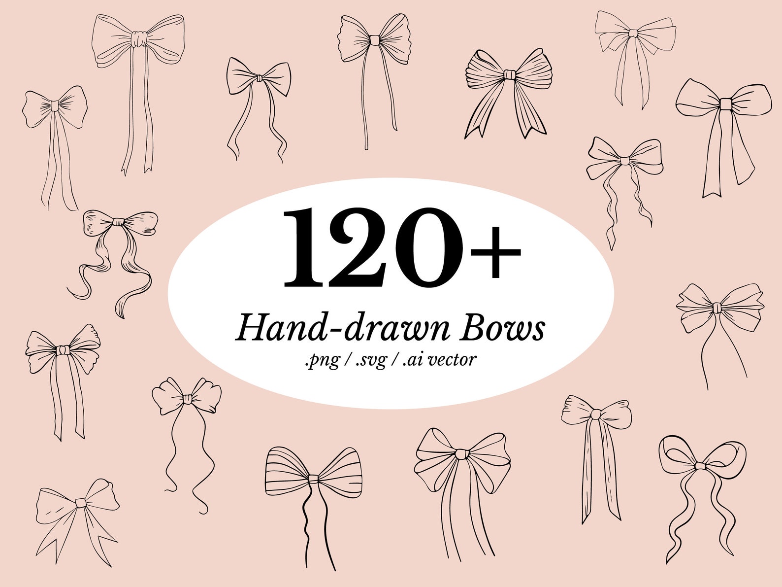 Hand Drawn Bows, Bow Illustrations, Bow Clipart, Bow SVG, Bow Drawings ...