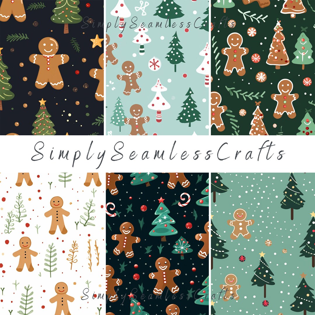 6 Gingerbread Cookie Seamless Patterns, Festive Gingerbread Man ...