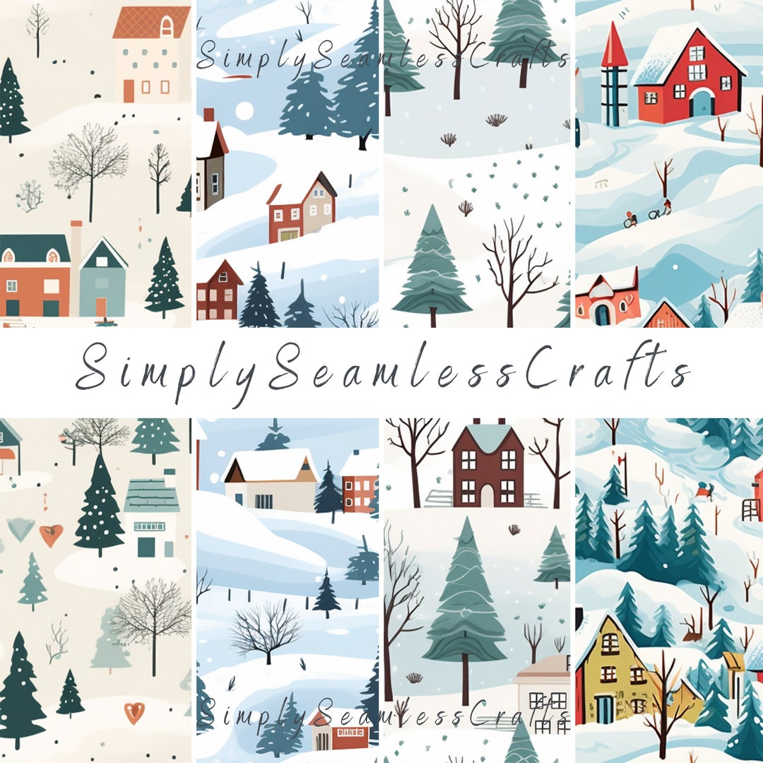 Snowy Village Seamless Pattern, Winter Wonderland, Holiday Seamless ...