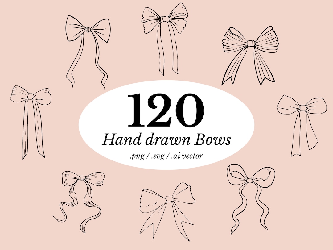 Hand Drawn Bows, Bow Illustrations, Bow Clipart, Bow SVG, Bow Drawings ...