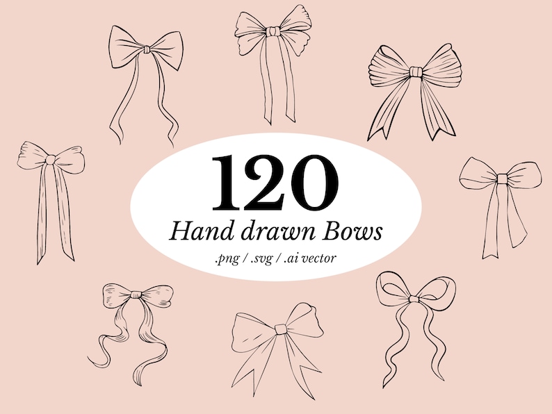 Hand Drawn Bows, Bow Illustrations, Bow Clipart, Bow SVG, Bow Drawings ...
