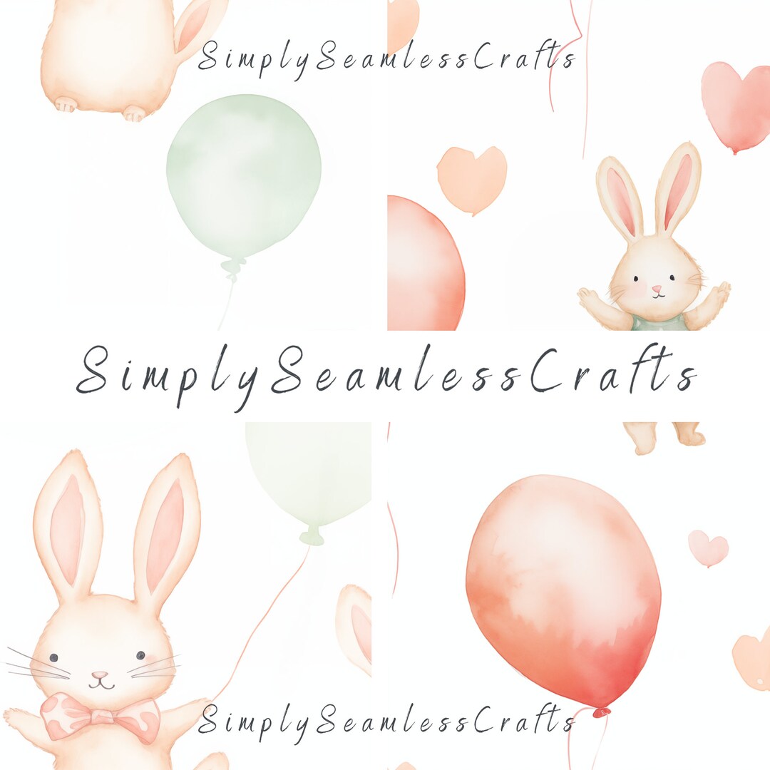 Cute Bunnies and Balloon Patterns, Cute Watercolor Patterns, Valentines ...