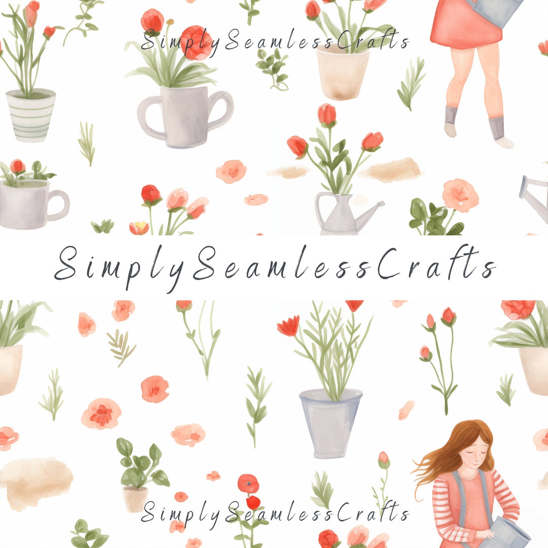 Floral and Garden Patterns, Cute Garden Watercolor Patterns, Seamless ...