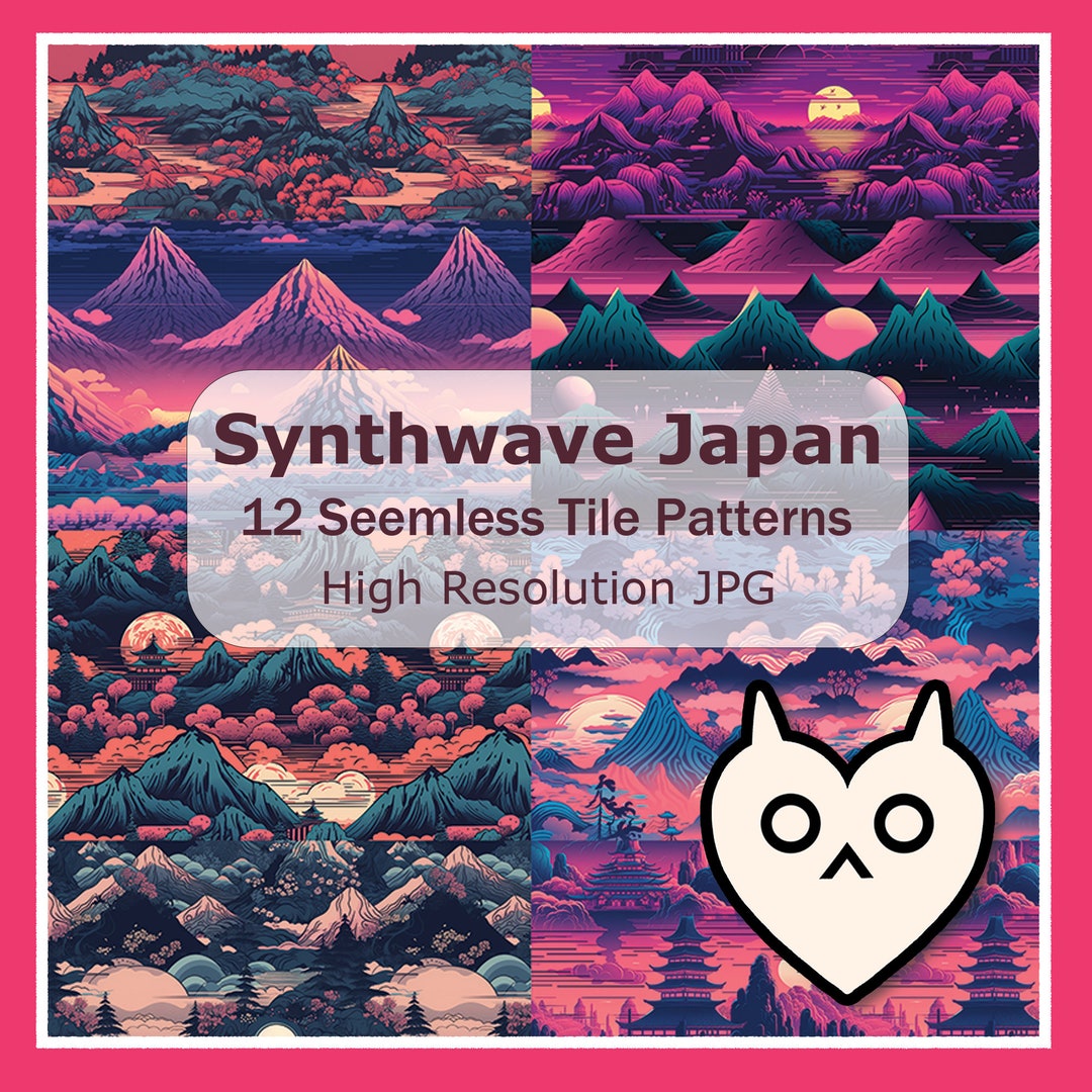 Beautiful Japanese Synthwave Designs ( 12 Seamless Tiles) High-res JPG ...