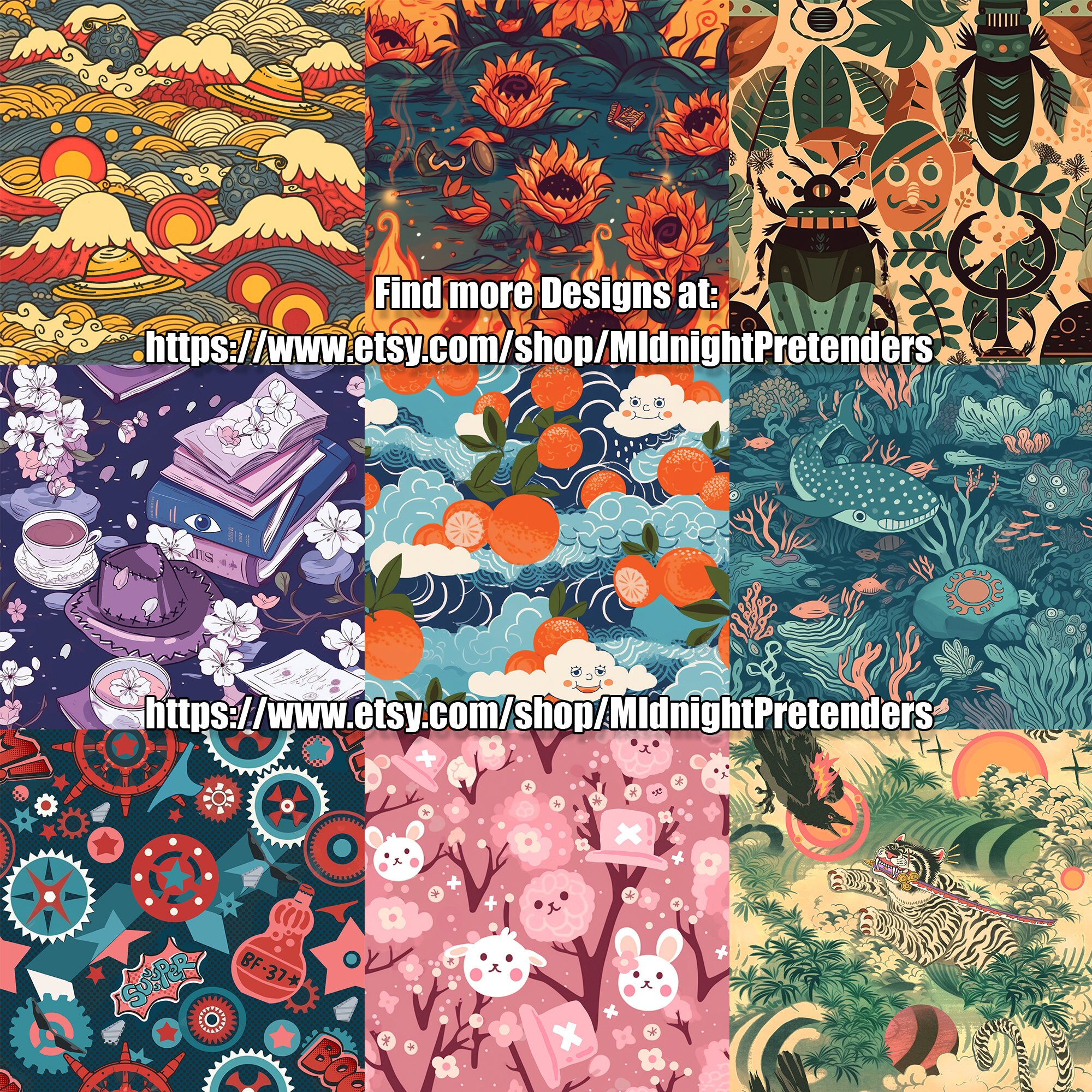 Anime: One Piece Inspired Seamless Tile Design jinbei Print on Demand ...