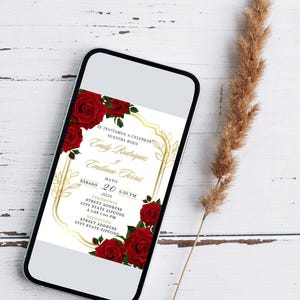 Red Roses and Gold Luxury Wedding Invitation - Etsy