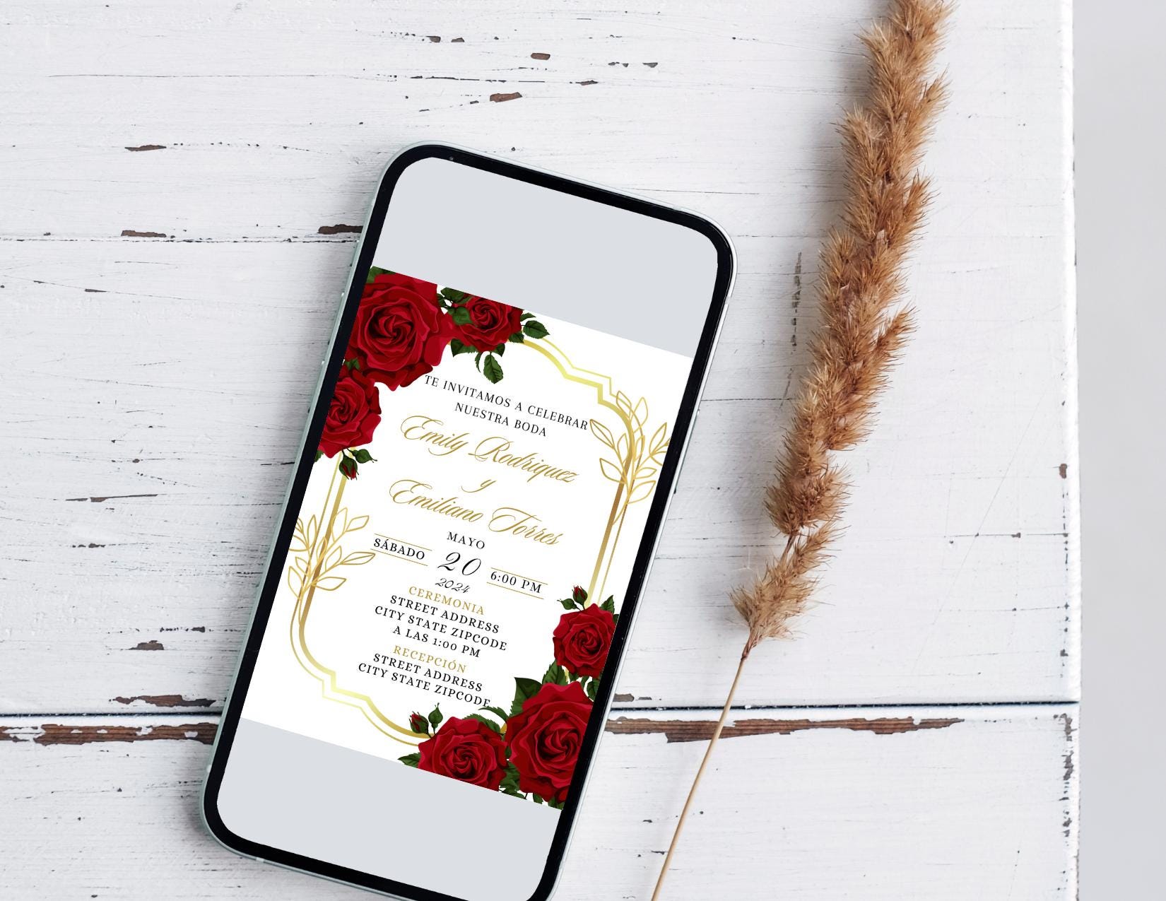 Red Roses and Gold Luxury Wedding Invitation - Etsy