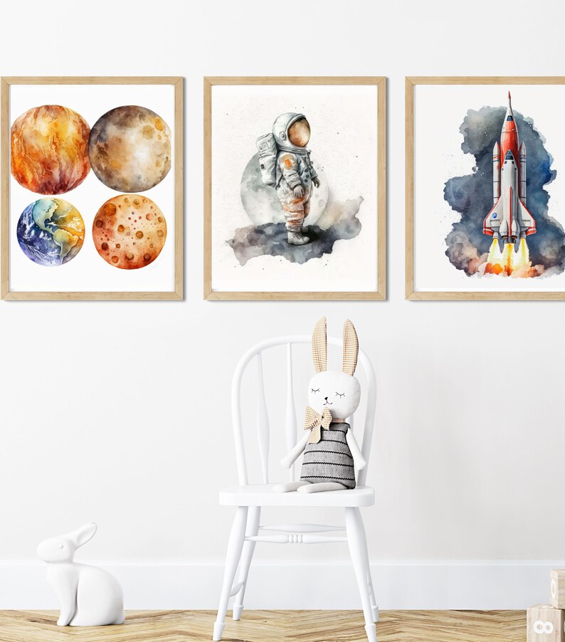 Nursery Decor Space Boy Nursery Wall Art Space Watercolor - Etsy