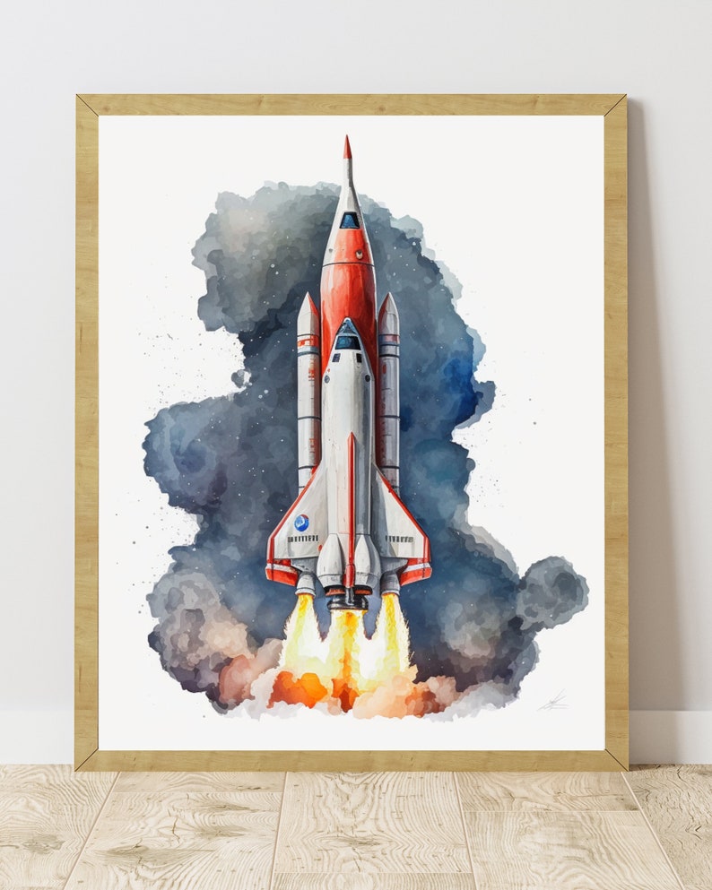 Space Shuttle Print, Spaceship Wall Art, Rocket Ship Art, Playroom Wall ...