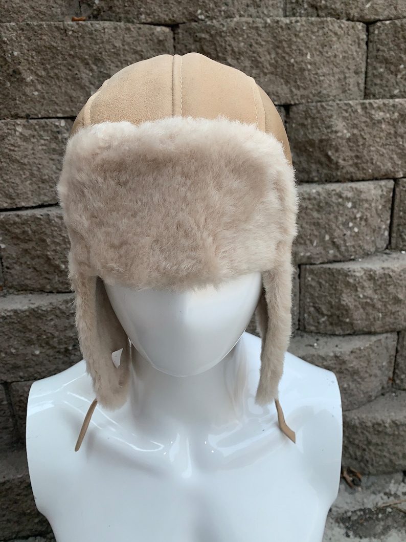 Sheepskin Leather Ushanka Russian Trapper Hat Unisex Tan - Etsy