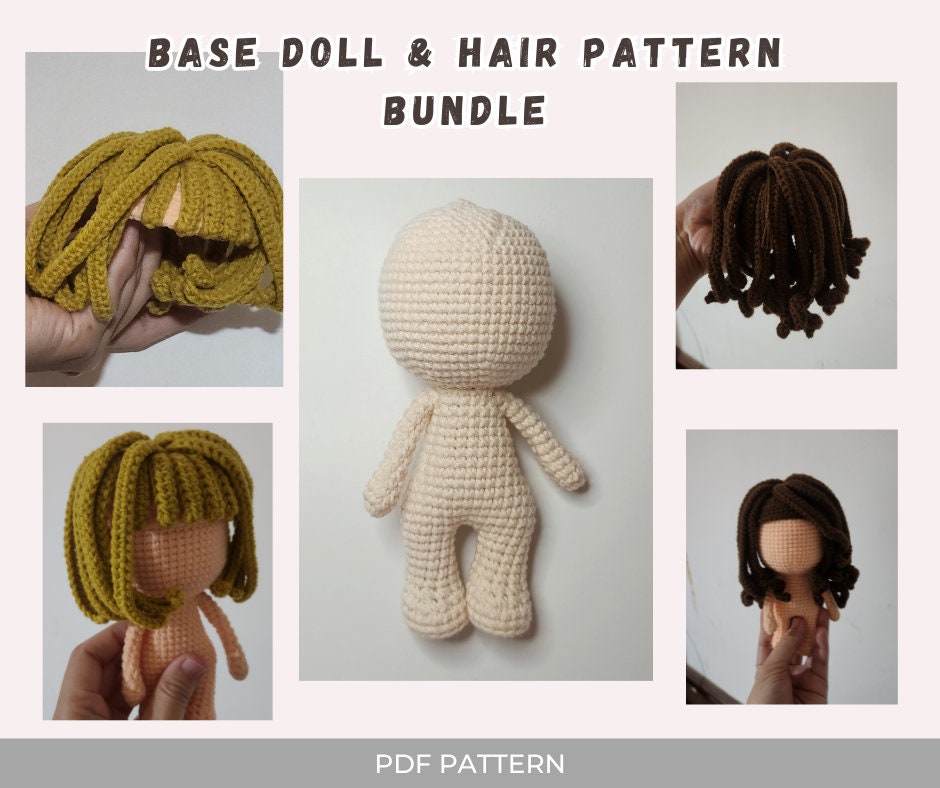 Amigurumi No Sew Base Doll Pattern and Removable Crochet Doll Hair ...