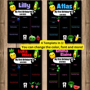 Birthday Milestone Template Dancing Fruit Personalized Birthday Sign - Etsy
