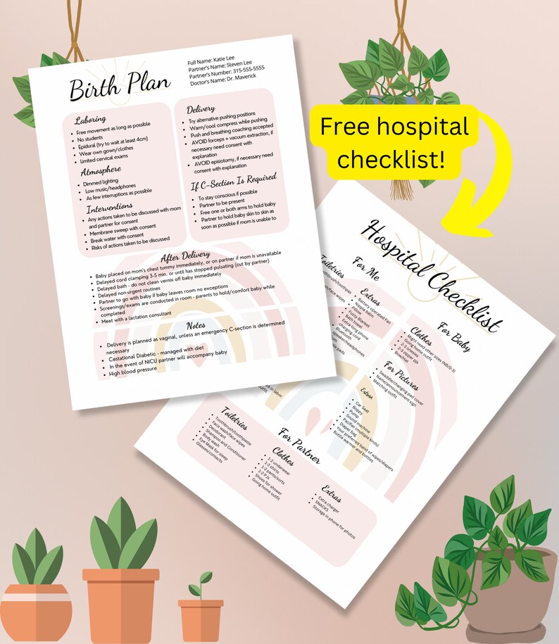 Editable Birth Plan Template Printable Birthing Plan Labour and ...