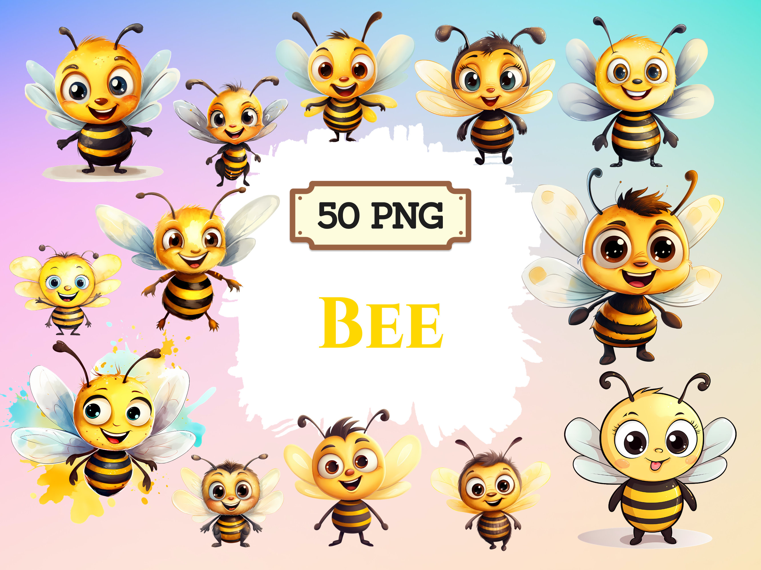 Watercolor Bee Clipart 50 Bee PNG Digital Bee Art Cute Bee Clipart Bee ...