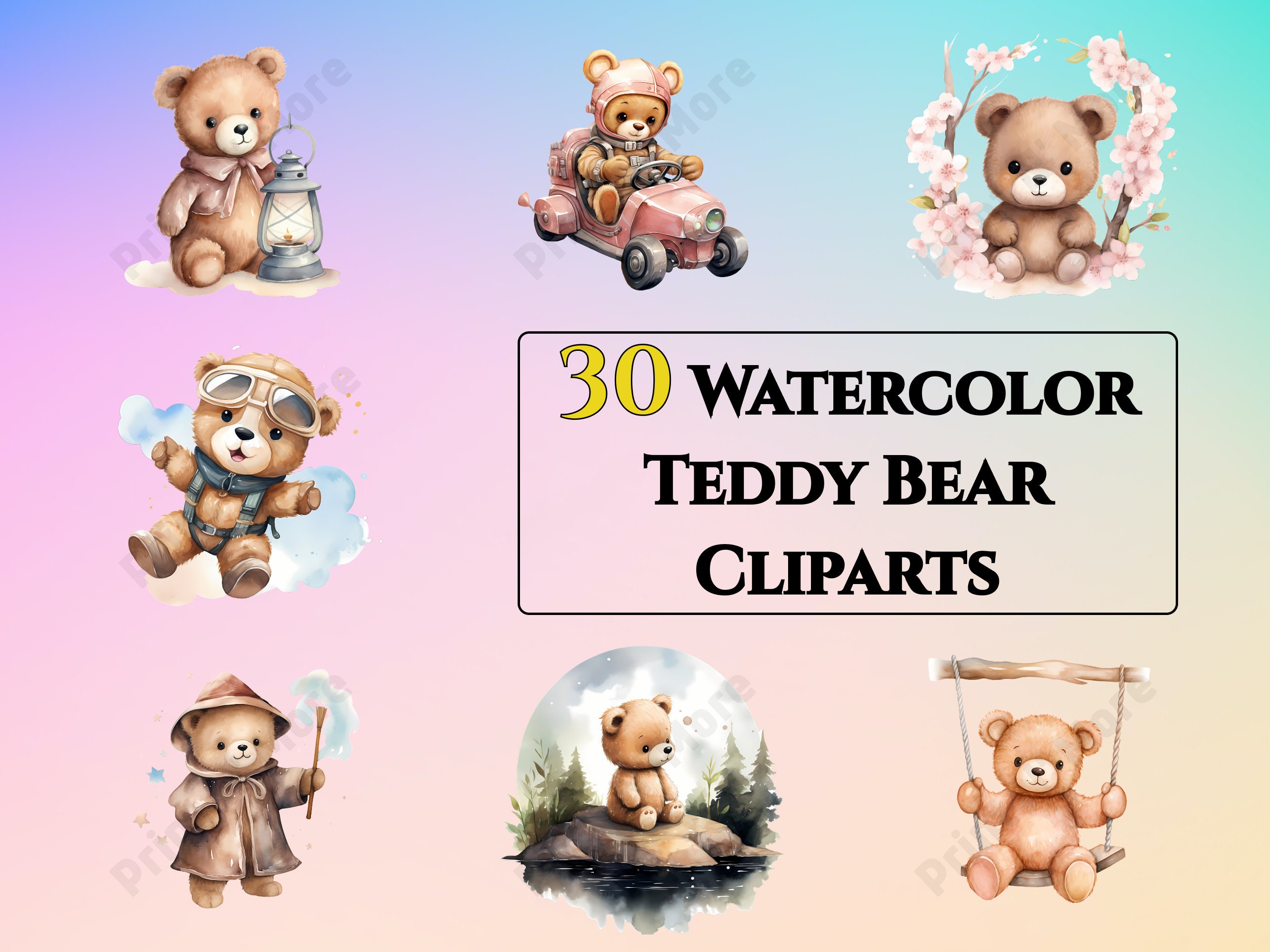 Teddy Bear Clipart Watercolor Teddy Bear PNG 30 Cute Clip Arts Cute ...