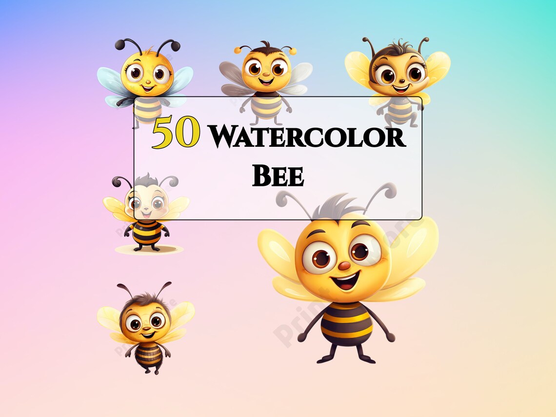 Watercolor Bee Clipart 50 Bee PNG Digital Bee Art Cute Bee Clipart Bee ...